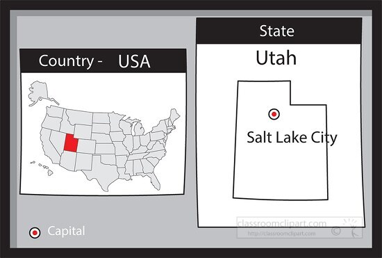 salt lake city utah state us map with capital bw gray - Classroom Clip Art