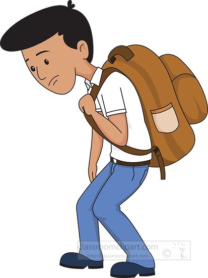 sas faced boy carries heavy bagpack school clipart - Classroom Clipart