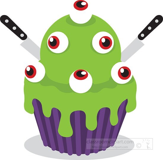 scary treat eyeballs and knives on the cupcake halloween clipart ...