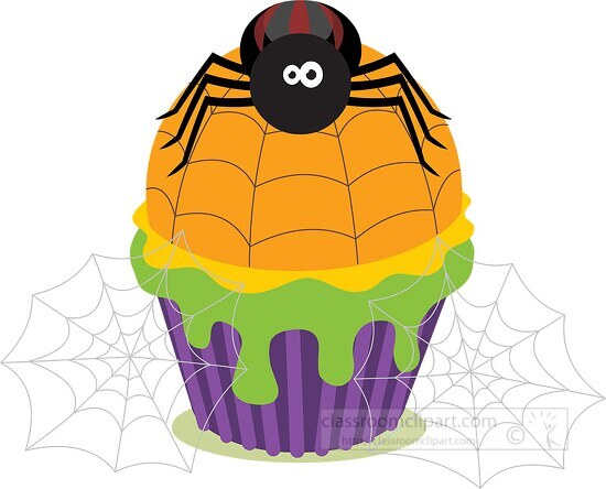 scary treat web and spider on the cupcake halloween clipart - Classroom ...