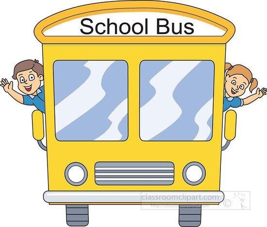 school bus with children waving out of windows - Classroom Clip Art