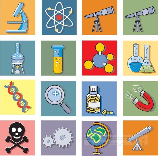science related icons combination - Classroom Clip Art