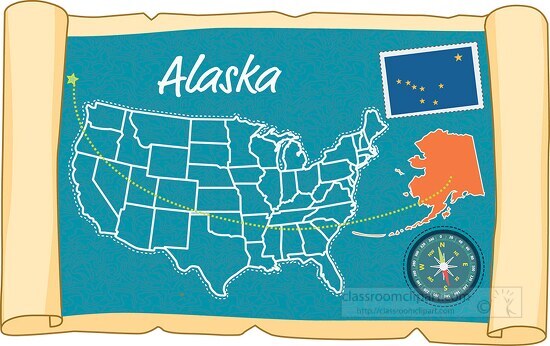 scrolled usa map showing alaska state map flag clipart - Classroom Clip Art
