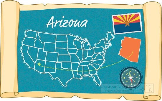 scrolled usa map showing arizona state map flag clipart - Classroom ...