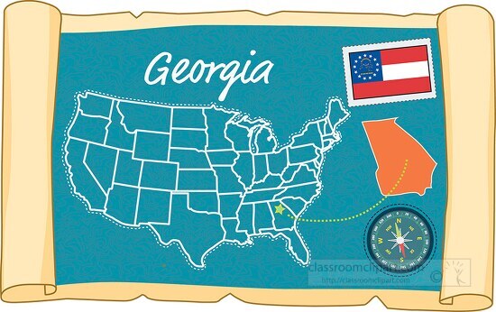 scrolled usa map showing georgia state map flag clipart - Classroom ...