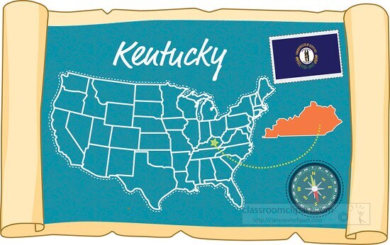 scrolled usa map showing kentucky state map flag clipart - Classroom ...