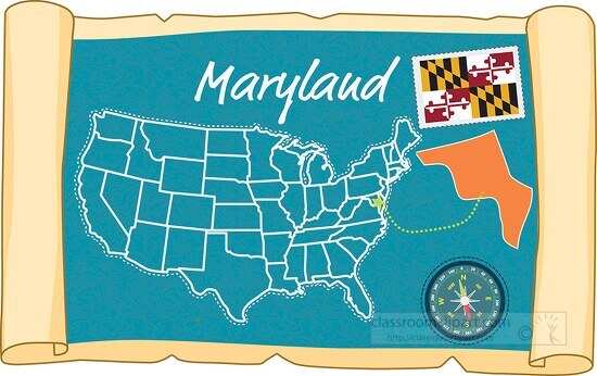 scrolled usa map showing maryland state map flag clipart 2021 ...