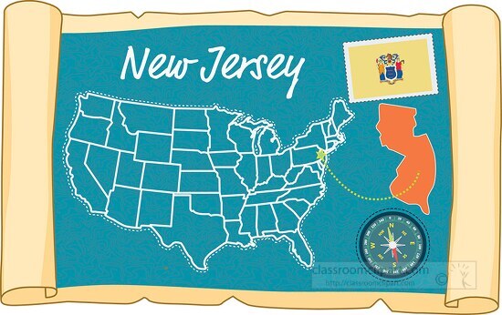 scrolled usa map showing new jersey state map flag clipart - Classroom ...