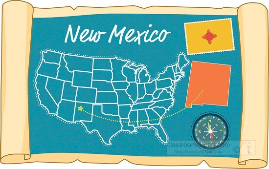 scrolled usa map showing new mexico state map flag clipart - Classroom ...
