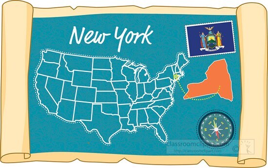 scrolled usa map showing new york state map flag clipart - Classroom ...