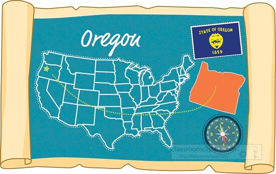 scrolled usa map showing oregon state map flag clipart - Classroom Clipart