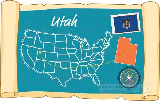 scrolled usa map showing utah state map flag clipart - Classroom Clip Art
