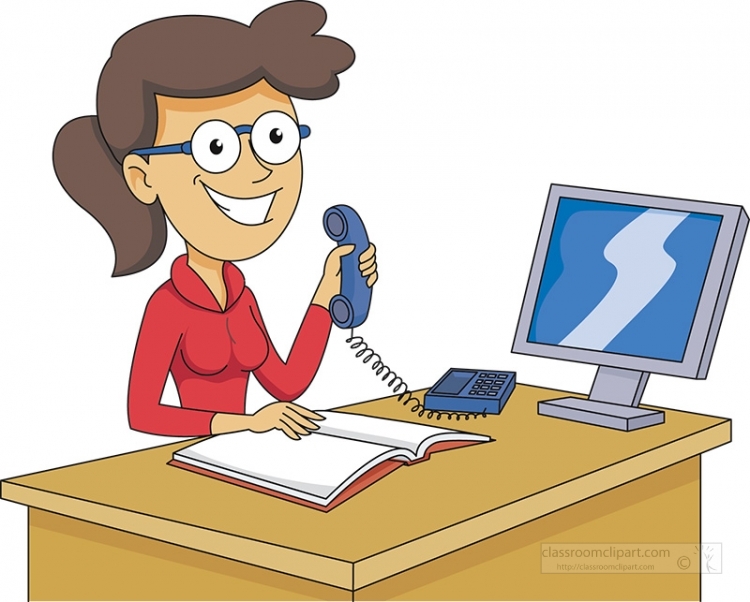 secretaries day at desk holding telephone clipart - Classroom Clip Art