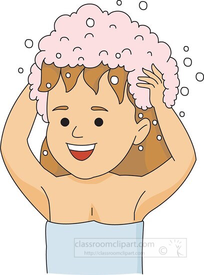 shampooing hair full suds - Classroom Clipart