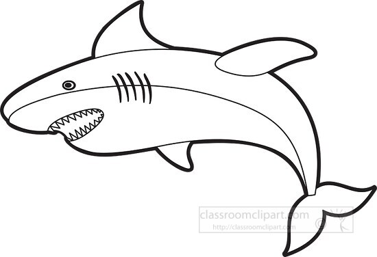 shark underwater black outline - Classroom Clip Art