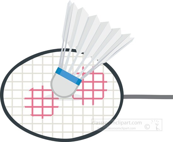 shuttlecock resting on badminton racquet clipart - Classroom Clip Art
