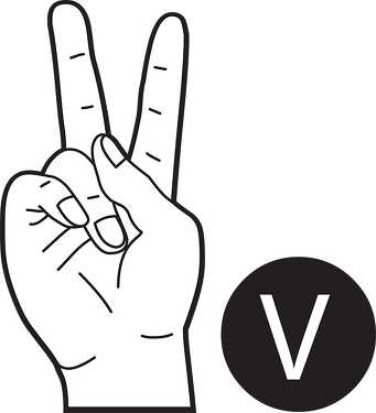 sign language letter v outline - Classroom Clip Art
