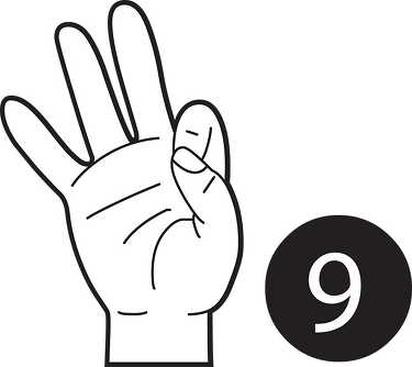 sign language number 9 outline - Classroom Clip Art