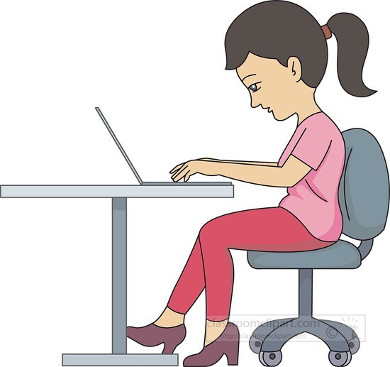 sitting at desk using laptop computer 548 - Classroom Clip Art