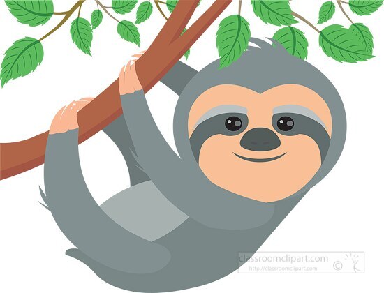 Sloth Hanging From A Tree Branch Clipart - Classroom Clip Art