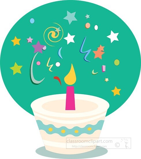 birthday celebration cake with candle - Classroom Clip Art