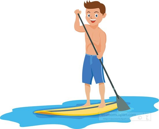 smiling boy standing on paddleboard clipart - Classroom Clip Art