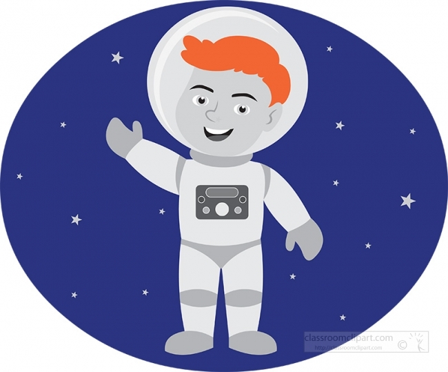 smiling child astronaut in space gray color - Classroom Clip Art