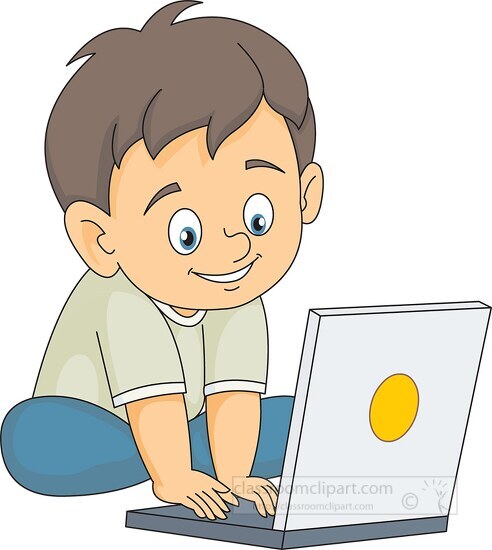 smiling little boy using laptop clipart - Classroom Clip Art