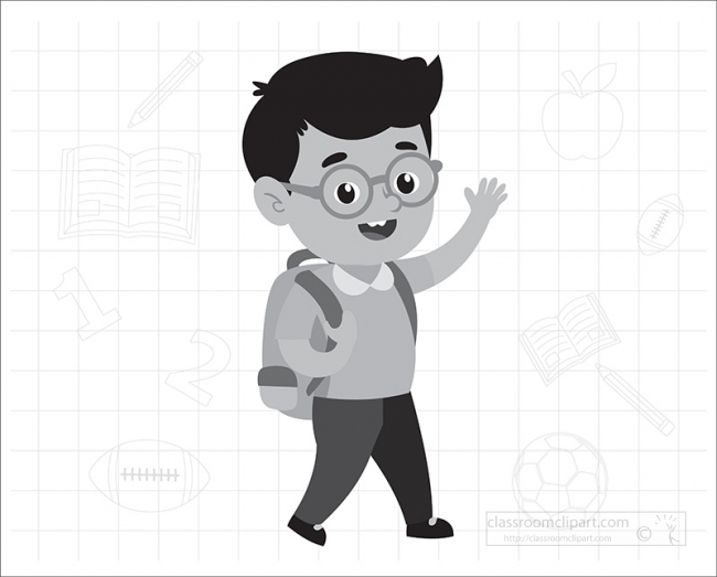 smiling young student ready to go to school gray color - Classroom Clip Art