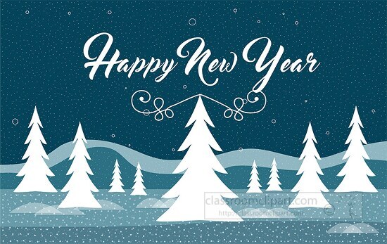 snow covered scene happy new year - Classroom Clip Art
