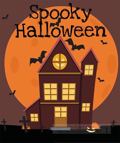 spooky halloween with bats haunted house clipart - Classroom Clip Art