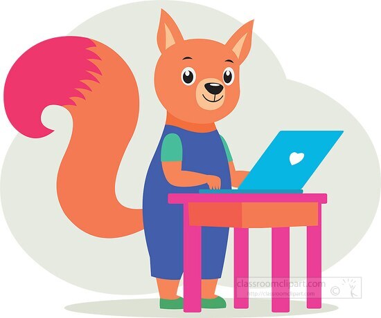 squirrel character working on laptop clipart - Classroom Clip Art