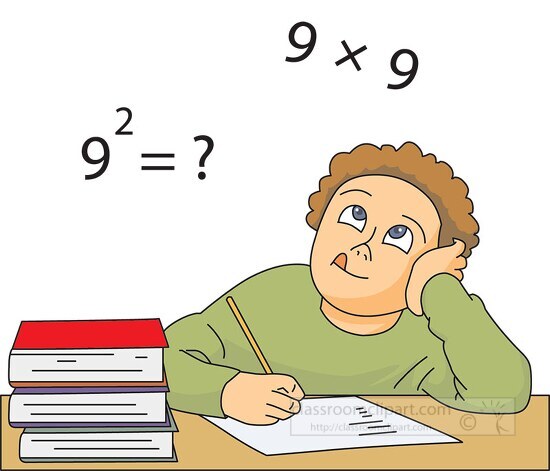 student at desk solving math problems - Classroom Clip Art
