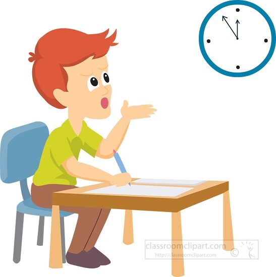 student checking time while working on school assignment vector ...