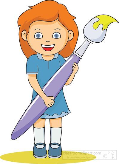 student holding large paint brush 03 - Classroom Clip Art