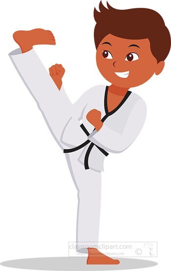 Martial Arts Clipart-student practicing karate side kick clipart