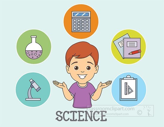 student with representative science topics clipart 4 - Classroom Clip Art