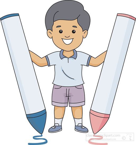 student with two large crayons - Classroom Clip Art