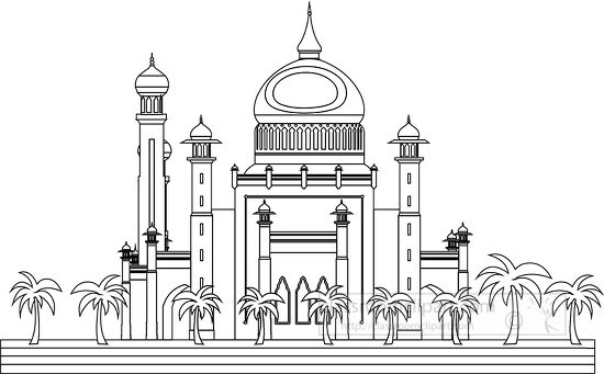 sultan omar ali saifuddin mosque brunei black white outline clip ...