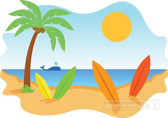 surfboards on hawaiian beach with whale clipart - Classroom Clip Art