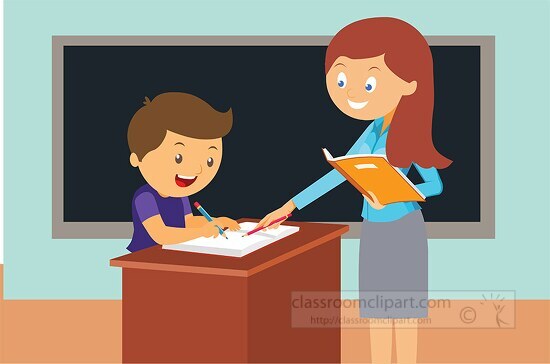 teacher helping student in study - Classroom Clip Art