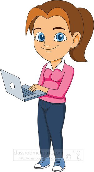 teenage girl with her laptop clipart - Classroom Clip Art