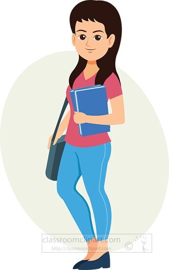 teenage high school girl holding school books clipart - Classroom Clipart