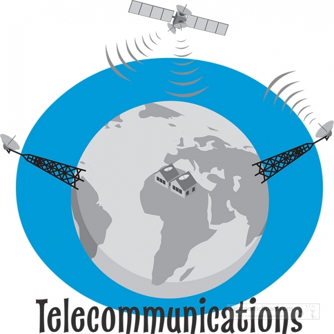 telecommunications industry planet earth and satellites gray col ...