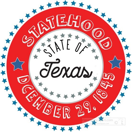Texas Statehood 1845 date statehood round style with stars clipa ...