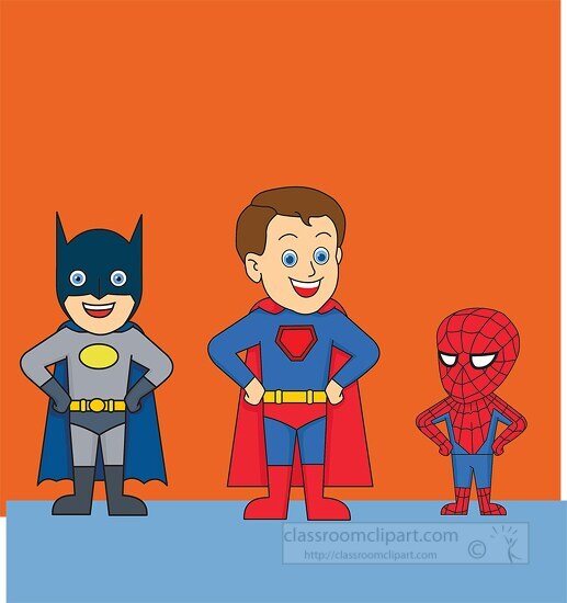 three kids in superhero halloween costumes clipart - Classroom Clip Art
