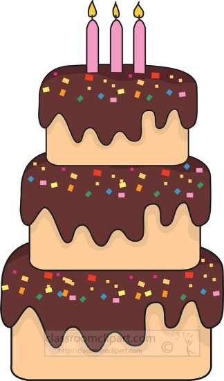 three tier birthday cake chocolate frosting clipart - Classroom Clipart