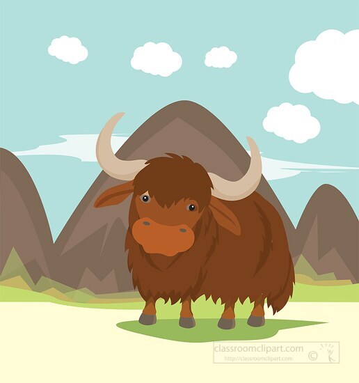 Mammal Clipart-tibet yak with mountains in the background clipart