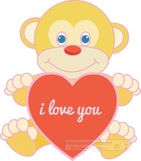 Free toy monky with heart love you - Classroom Clipart