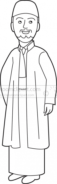 traditional cultural costume man israel black outline - Classroom Clip Art